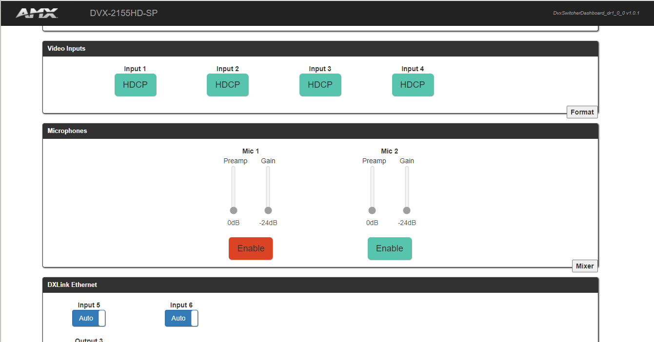 DVX Switcher Dashboard